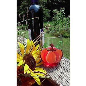 Pumpkin Hand Painted Stemless Wine Glasses Set of 2 Thanksgiving Home Decor