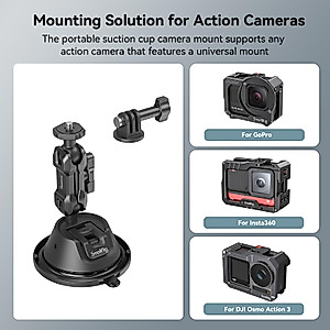 SMALLRIG Double-Layer Suction Cup Mount for GoPro Hero 11/10 / 9, for DJI Osmo Action/Procket, for Insta360 X3, Double Ball Head Support 360° Rotation, Mount on Car Windshield or Window SC-1K - 4193