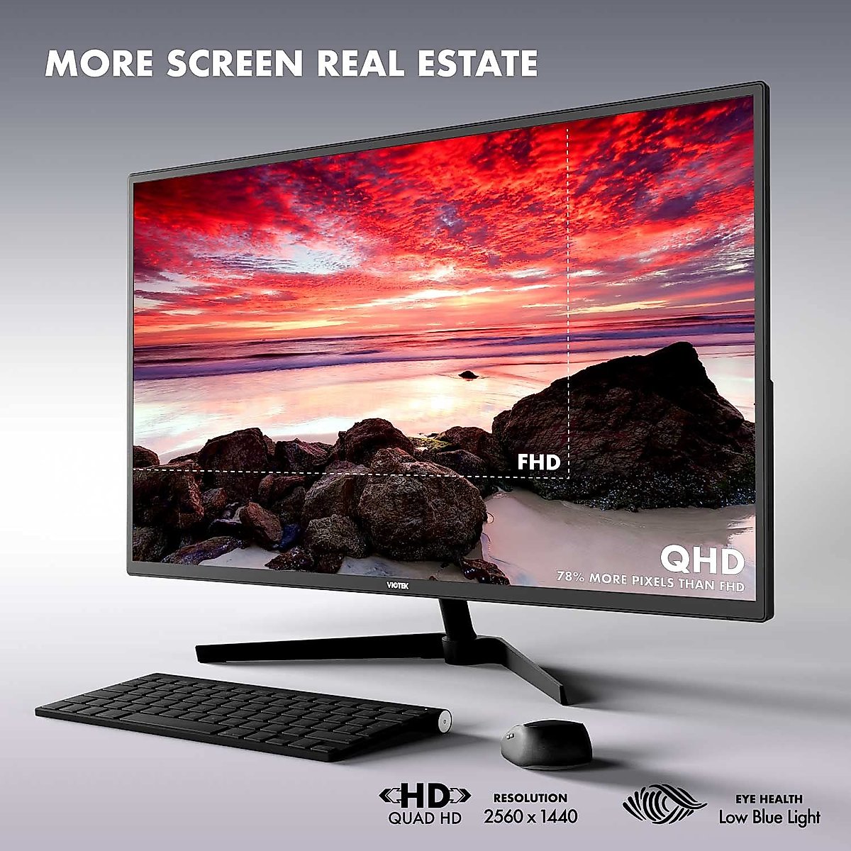 Viotek 32-inch 1440p 75Hz IPS Monitor with 10-bit Color - for Gaming, Design, Entertainment via HDMI/DP/Mini-DP/VGA