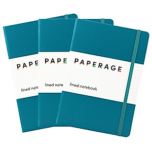 PAPERAGE Lined Journal Notebooks, 3 Pack, (Turquoise), 160 Pages, Medium 5.7 inches x 8 inches - 100 GSM Thick Paper, Hardcover