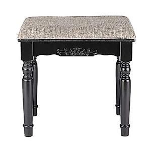 Bonnlo Vanity Stool Black Dressing Stool Piano Stool with Solid Wood Legs,Vanity Bench with Padded Seat,17.7''L x 12.0''W x 17.3''H