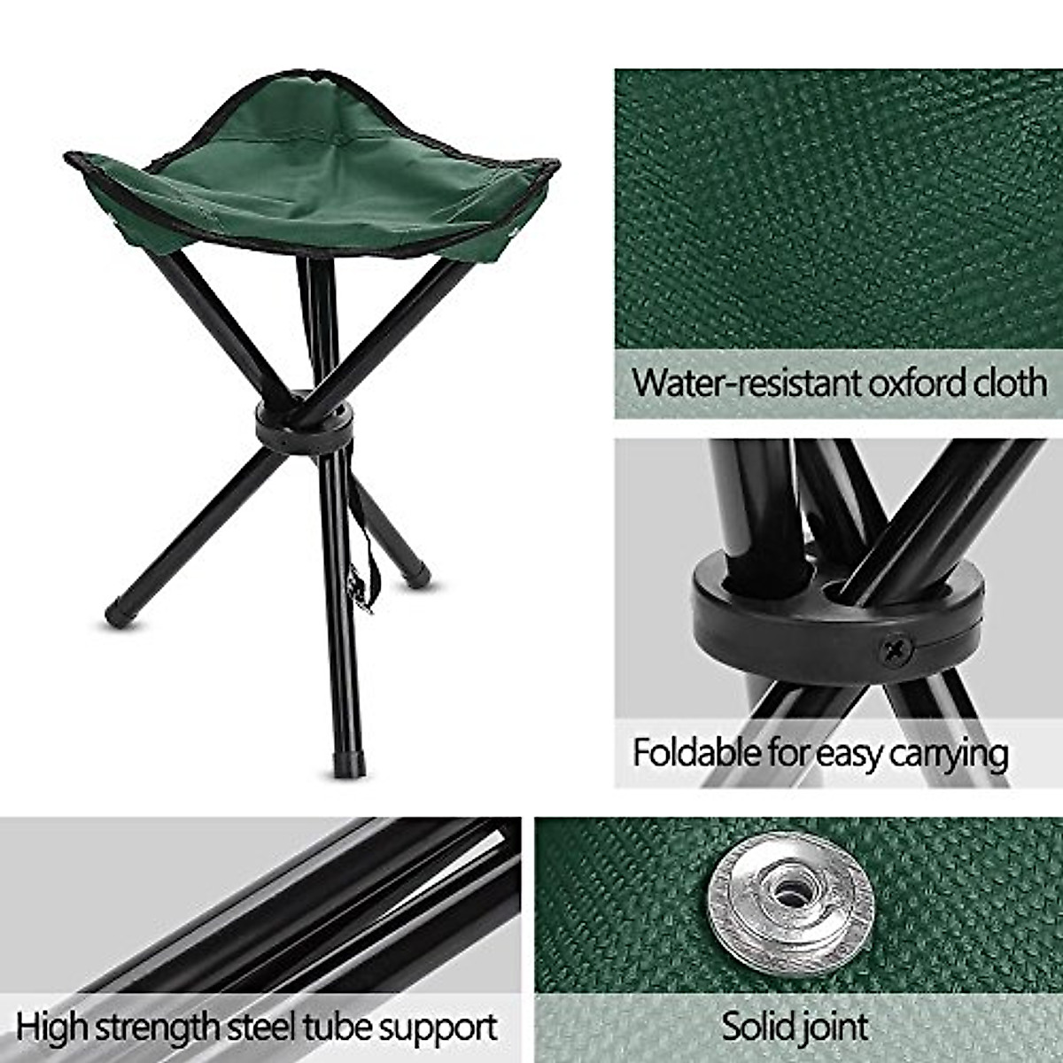 Folding Tripod Chair, Portable Lightweight Folding Tripod Fishing Camping Stool for Outdoor Camping Walking Hunting Hiking Fishing Travel(Green-L) Folding Tripod Stool Folding