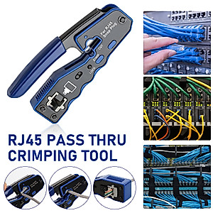 RJ45 Crimp Tool Kit Pass Thru Ethernet Crimper for Cat5e Cat6 Cat6a 8P8C Modular Connectors, All-in-One Cat6 Crimping Tool and Tester(9V Battery Not Included)