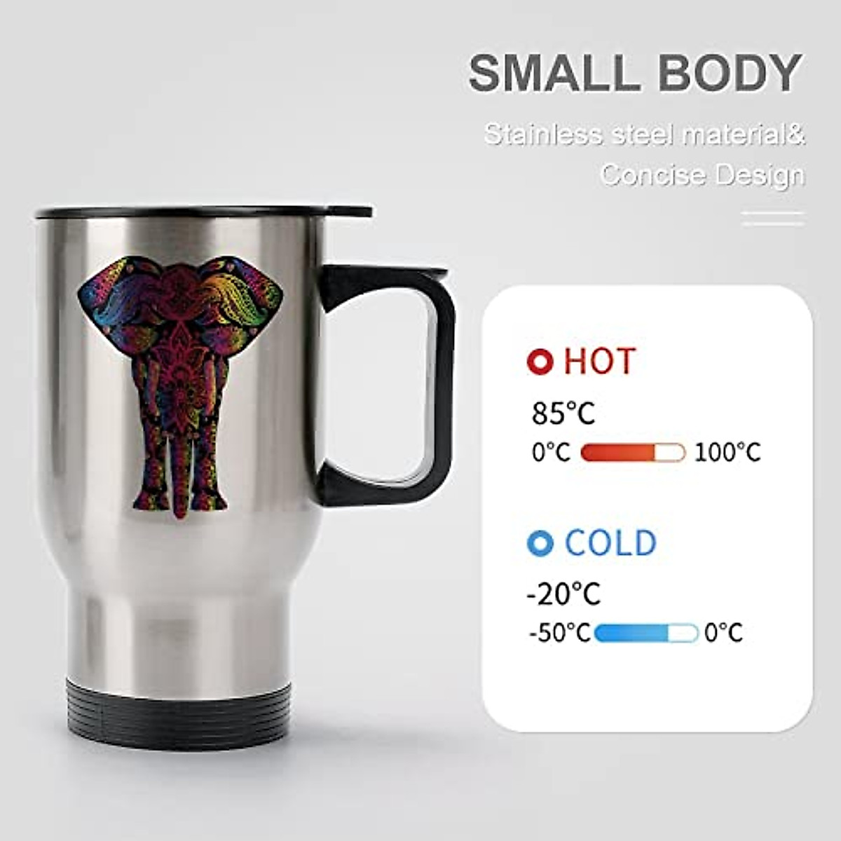 Elephant Logo 14 Oz Travel Coffee Mug Stainless Steel Vacuum Insulated Cup with Lid