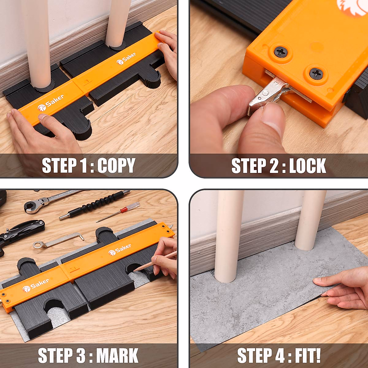 Saker Multi-function Scribing Tool&Saker Connection Profile Gauge(5+10 INCH, BLACK+ORANGE)