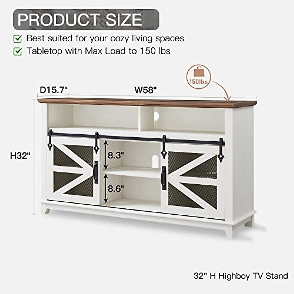 OKD Farmhouse TV Stand for 65+ Inch TV, Industrial & Farmhouse Media Entertainment Center w/Sliding Barn Door, Rustic TV Console Cabinet w/Adjustable Shelves for Living Room, Antique White