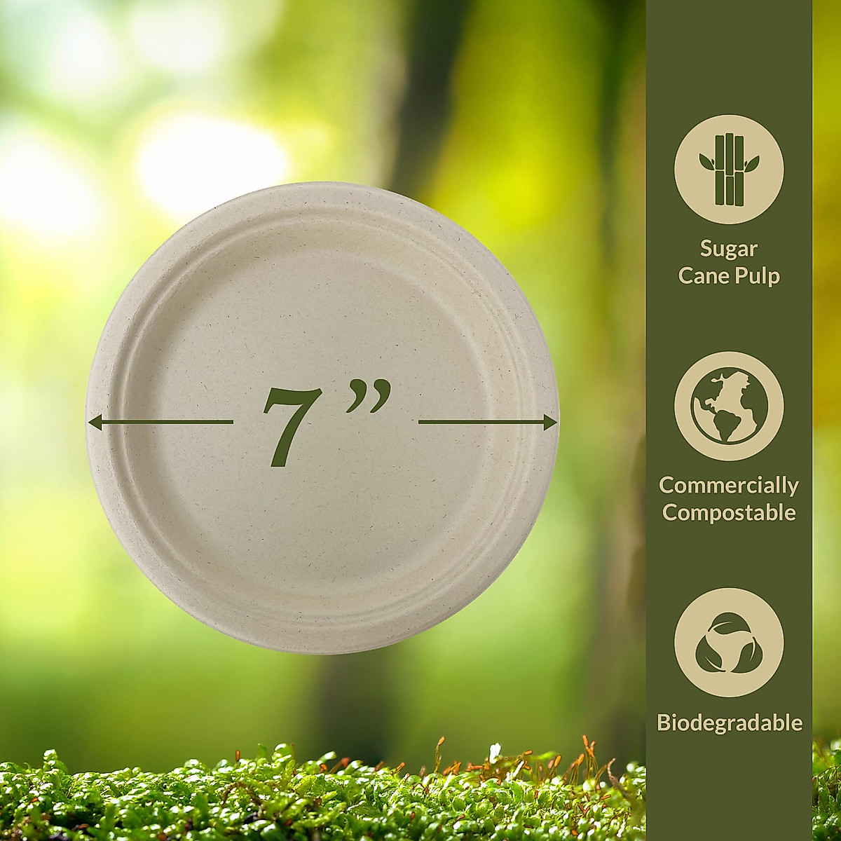 Reli. Compostable Paper Plates, 7 Inch (150 Pack Bulk) | Brown Disposable Plates 7" | Heavy Duty Paper, Eco Friendly | Made of Sugarcane Fibers/Bagasse - Biodegradable (Natural), Small