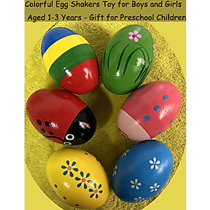 Wooden Egg Shakers Musical Instruments for Babies, 6 Pack Fun Percussion Instruments Perfect for Easter Basket Stuffers Great Toys for Kids Boys and Girls 1 to 3 Years Old Ideal for Easter Hunts