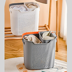 Set of Flexible Laundry Basket, Plastic Hamper for Clothes, Portable Basket with Handles, Multifunction Clothes Hamper for Home Hotel Dorm(Gray)
