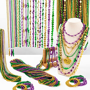 500PCS Mardi Gras Beads Throws, Bulks Green Purple Gold Metallic Mardi Gras Beads Necklaces Accessories Bulks, Mardi Gras Beads Necklace Costumes for Parade Throws Party Decorations Favor Supplies