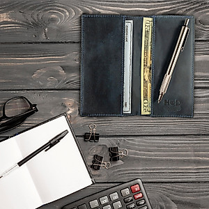 Hide & Drink, Checkbook Cover, Minimalist Organizer, Check Presenter, Bill Holder for Waiter and Waitress, Restaurant Accessories, Full Grain Leather, Handmade, Slate Blue