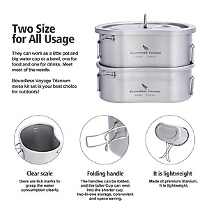 iBasingo 300ML & 600ML Titanium Cup Set Canteen Mess Kit with Folding Handle Hanging Ring Ultralight Portable Cookware for 1 Person Outdoor Camping Backpacking Hiking Small Lunch Box Ti2046C