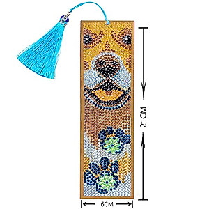 Diamond Painting Bookmark Set Tassel Bookmark Art Craft 5D Shaped Crystal Rhinestone Bookmark Children Adult Beginner Student Gift Diamond Painting Adult Number Kit (Dog)