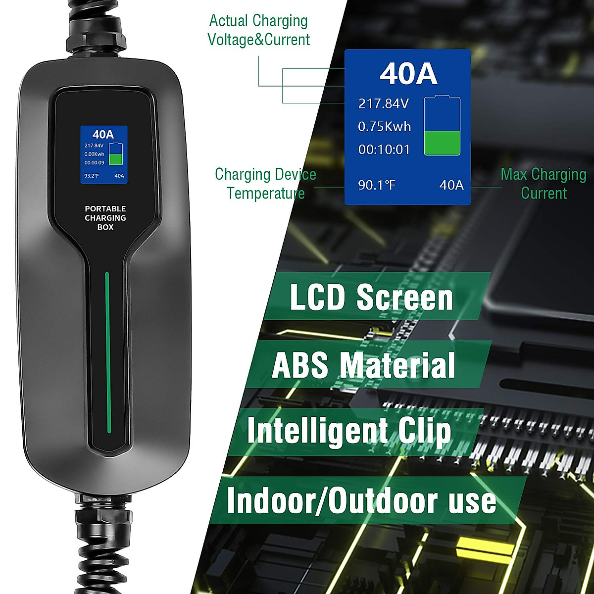 LEFANEV 40Amp EV Charger Level 2,25ft NEMA 14-50 9.6KW Portable Electric Vehicle Charging Station for Electric and Hybrid Vehicles