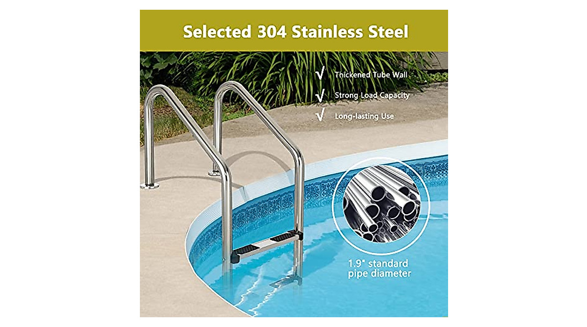 Goplus 3-Step Pool Ladder - Easy Install, Non-Slip Safety