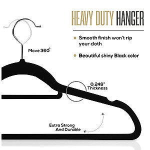 Utopia Home Premium Velvet Hangers 50 Pack - Non-Slip Clothes Hangers with Tie Bar - Black Hangers - Standard Hangers with 360 Degree Rotatable Hook - Heavy Duty Coat Hangers