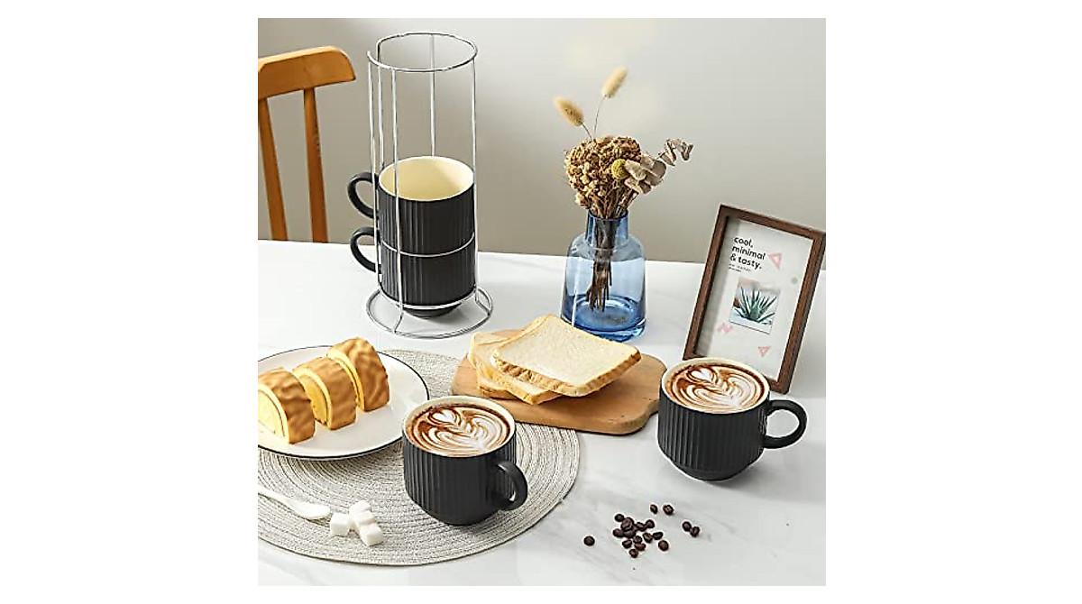 Hasense Ceramic Coffee Mug Set – 15 oz Stackable & Stylish
