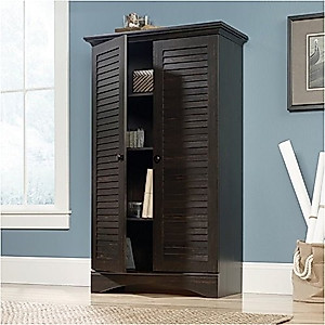 Pemberly Row Contemporary Storage Cabinet with Doors and 4 Adjustable Shelves in Antique Brown