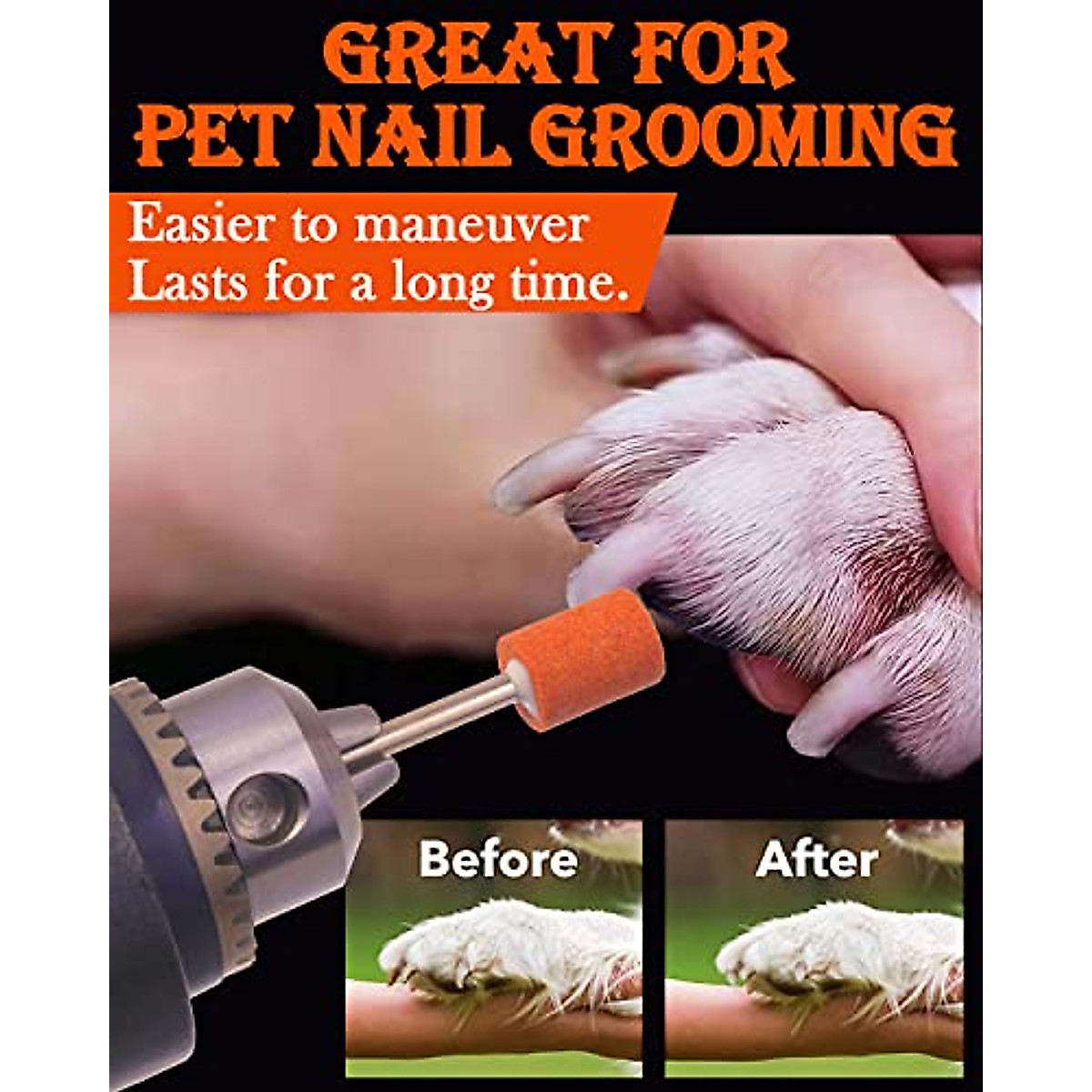 SHITIME 60 Pack Grinding Stone Set 1/8" Shank, Sanding Drill Bit for Rotary Tool Flap Wheel for Grinding, Polishing, Deburring Ferrous Metal, 2 Shaped and 3 Sizes(Orangage, Aluminum Oxide)