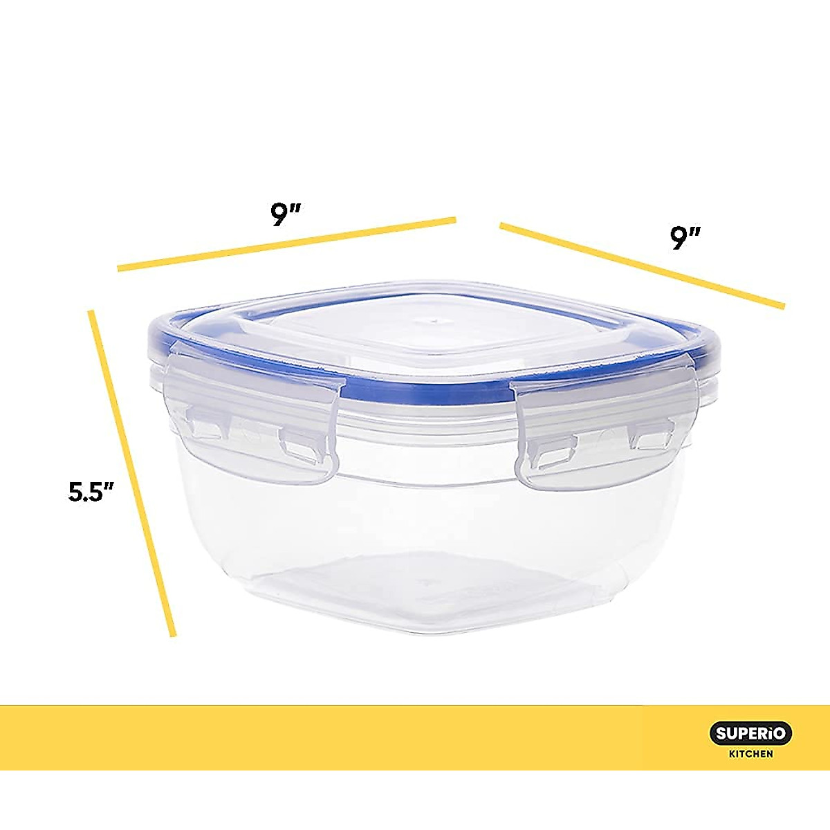 Superio Sealed Food Container, Large Meal Prep Container, 4 Quart, 16 Cups, 128 Oz, Lunch Prep Containers for College, School, Food Bowl with Latches- Clear Bin with Leakproof Lid, BPA Free
