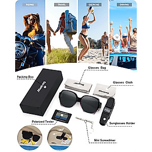 Meeloog Polarized Fit Over Glasses Sunglasses for Women Men, Square Oversized Lightweight Shades for Driving Riding MST2106