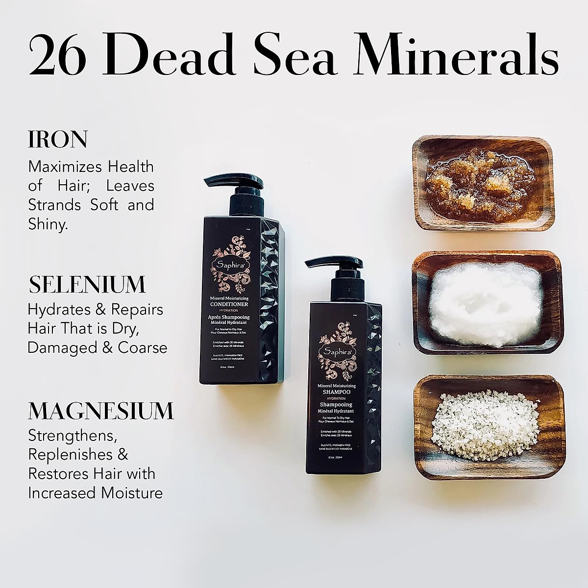 Saphira Mineral Moisturizing Shampoo & Conditioner, Hydrating for Dry, Damaged, Bleached & Color-Treated Hair, Sulfate-Free, Paraben-Free, Nourishes & Revitalizes Lifeless Hair, 8.5 Ounce (Pack of 2)