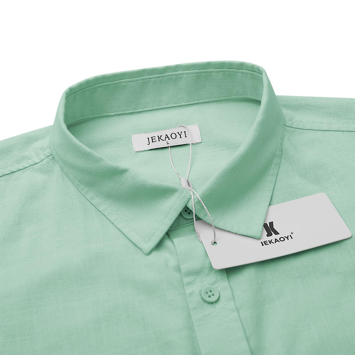 JEKAOYI Button Down Short Sleeve Linen Shirts for Men Summer Casual Cotton Spread Collar Beach Shirts Green