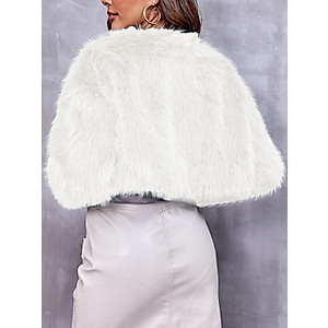 Danedvi Women's Fashion Cropped Faux Fur Jacket Long Sleeve Open Front Cardigan Casual Fluffy Parka Shaggy Short Coat