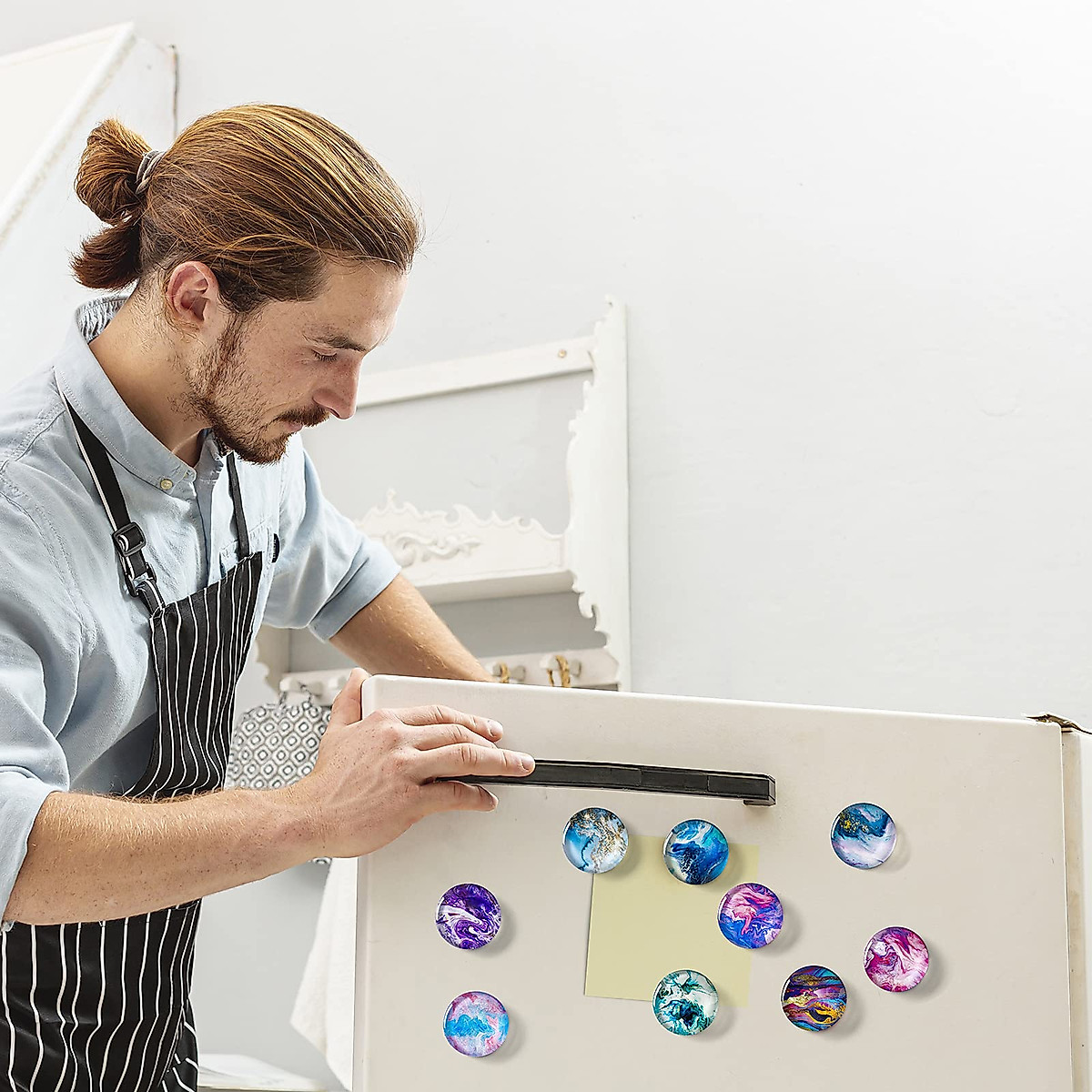 12PCS Fridge Magnets Round Glass Refrigerator Magnets Calendar Magnetic Sticker Decorations Whiteboards Magnets Set for Office and Kitchen（Marbling）