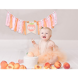Sweet Peach Highchair Banner for 1st Birthday - Sweet Peach 1st Birthday Banner for Photo Booth Props and Backdrop Cake Smash,Best Sweet Peach Birthday Party Supplies (Sweet Peach One Birthday Banner)