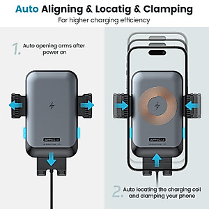 APPS2Car Wireless Car Charger Mount CD Slot Auto Clamping 15W Fast Charging CD Phone Holder for Car Wireless Charger Fit for iPhone 15 14 13 12 Pro Max, Samsung S23 Ultra S22 Note 20, Google, LG etc.