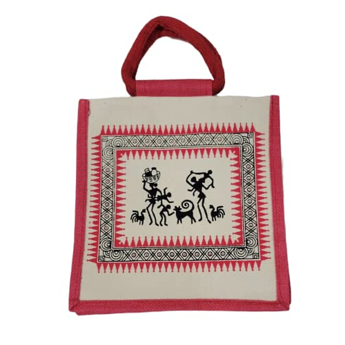 FestiveVibe- Burlap bags with handles| Jute Bag with Warli print | Jute Bag | Jute Lunch Bag | Printed Jute Bags|Return Red Yellow Orange Green Blue