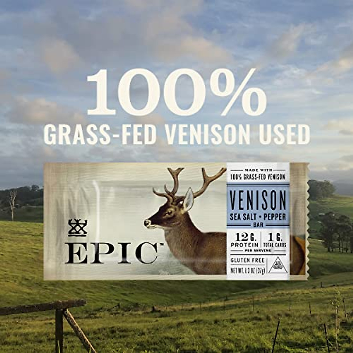 EPIC Venison Sea Salt & Pepper Bars, Keto Friendly, Gluten Free, 12 ct