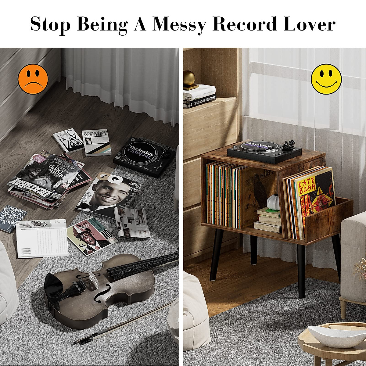 Huakan Record Player Stand, Record Player Table Turntable Stand, Vinyl Record Storage Multifunctional Bookcase for Albums LP