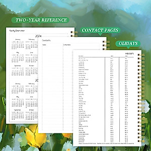 2024 Planner, Daily Weekly Monthly Planner with Tabs, 8.5" x 6.4", Hardcover, Elastic Closure, Inner Pocket, Floral Agenda Organizer & Calendar Jan 2024 to Dec 2024, Green Flower