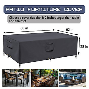 CNCZMH Patio Furniture Covers, Outdoor Patio Chair Covers Waterproof Large, 600D Heavy Duty Table Cover, Outside Dining Table And Chairs Set Covers Grey (Rectangular:88X62X28in)