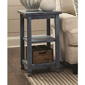 Rustic Cottage End Table with 2 Shelves - Farmhouse Style | 15D x 20W x 27H in | Select Hardwoods for Durability | Square, Turned Legs | Wipe Clean | Blue Finish | Living Room Furniture