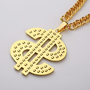 Sanglarst Gold Chain Necklace with Dollar Sign, 25.6 Inch Golden Ultra Luxury Looking Feeling Real Solid 14K Gold plated Curb Fake Neck Chain for Party Dancing