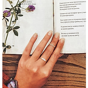 TIGRADE 1.5mm 14K Gold Plated Stacking Rings for Women Fashion Knuckle Thin Gold Ring Marquise & Round Cubic Zirconia Statement Ring Size 3-13, 3PCS, Size 7