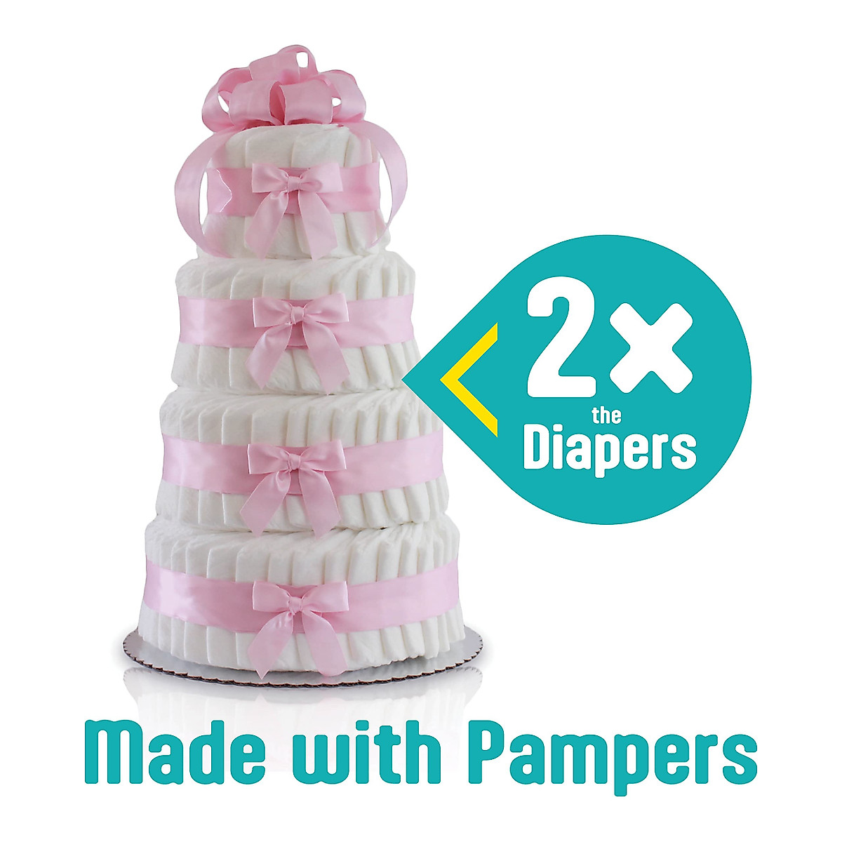 Classic Pastel Baby Shower Diaper Cake (4 Tier, Pink)…