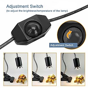 Heat lamp for reptiles，UVA UVB Turtle Heating Lamp with Two Heat Bulbs, Turtle Basking Light with 360° Rotatable Hose & Clamp & Adjustable Switch for Bearded Dragon Reptiles Turtle Lizard Snake
