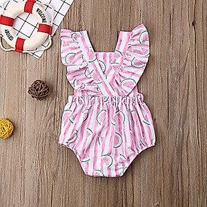 Baby Girl Watermelon Sleeveless Tassel Romper Bodysuit Jumpsuit Outfit Pompom Clothes (12-18M, Pink 2)