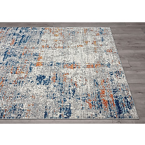 Abani Blue, Grey & Orange Area Rug, Abstract Vintage 4 by 6 Foot Rugs Contemporary Living Room Accent Carpet