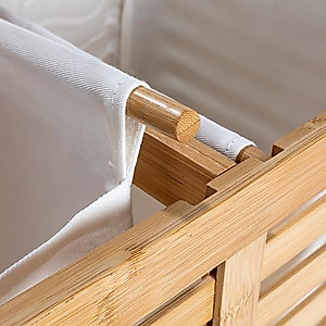 Household Essentials Bamboo and Cotton Double Laundry Sorter with Lid and Removable Cotton Bags, Natural