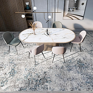 Puino Abstract 9x12 Washable Rug: Modern Ultra Non Slip Area Rug Soft Carpet Foldable Distressed Stain Resistant Neutral Rugs for Living Room Bedroom Decor Large Indoor Farmhouse Rug 9'x12' Blue Gray