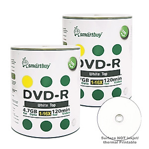 Smart Buy 200 Pack DVD-R 4.7gb 16x White Top Blank Data Video Movie Record Disc, 200 Disc 200pk