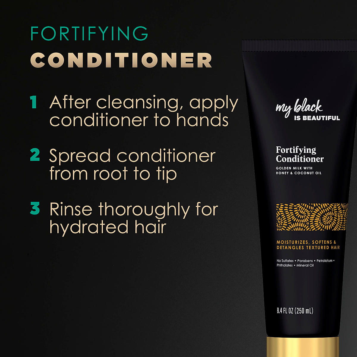 My Black is Beautiful Golden Milk Fortifying Conditioner, 8.4 Fl Oz — Sulfate Free, Moisturizing Conditioner for Curly and Coily Hair with Coconut Oil, Honey, and Turmeric