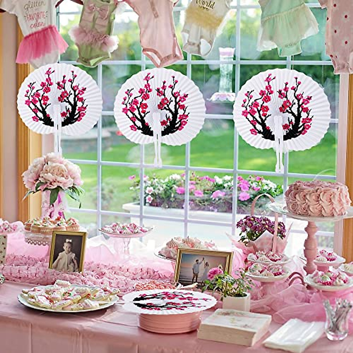 Chinese Japanese Cherry Blossom Hand Fans Paper Folding Fans for Wedding, Japanese Room Decor, Chinese Lunar New Year, Birthday Party, Baby Shower, Music Festival, Parade(20 Pcs)