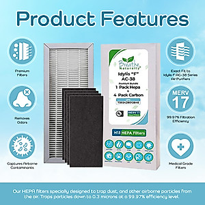 Breathe Naturally - Extra Thick Filters Compatible with Idylis “F” AC-38 Series Air Purifiers - Made for Idylis “F” AC-38/560885 Series(1 Pack Replacement HEPA Filter, 4 Pack Carbon Filters)