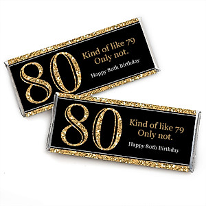 Big Dot of Happiness Adult 80th Birthday - Gold - Candy Bar Wrappers Birthday Party Favors - Set of 24